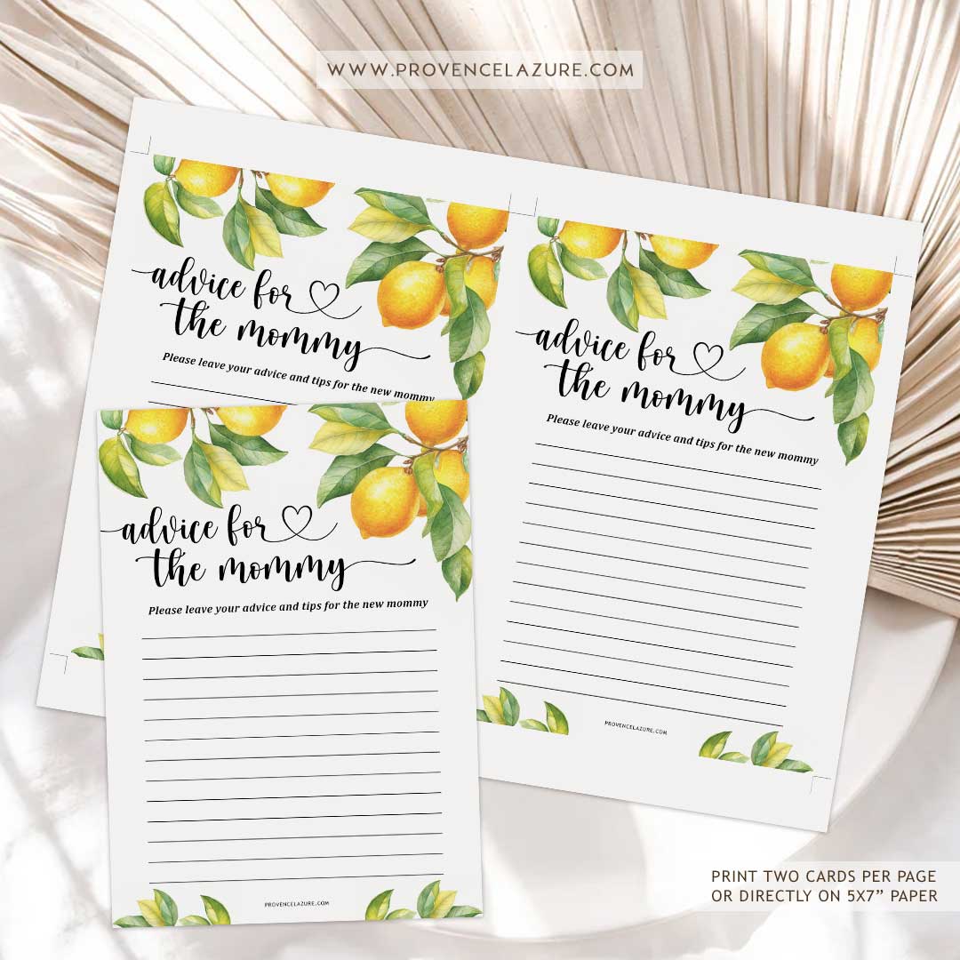 Advice for the Mommy Lemon Baby Shower Game - Printable Citrus Baby ...