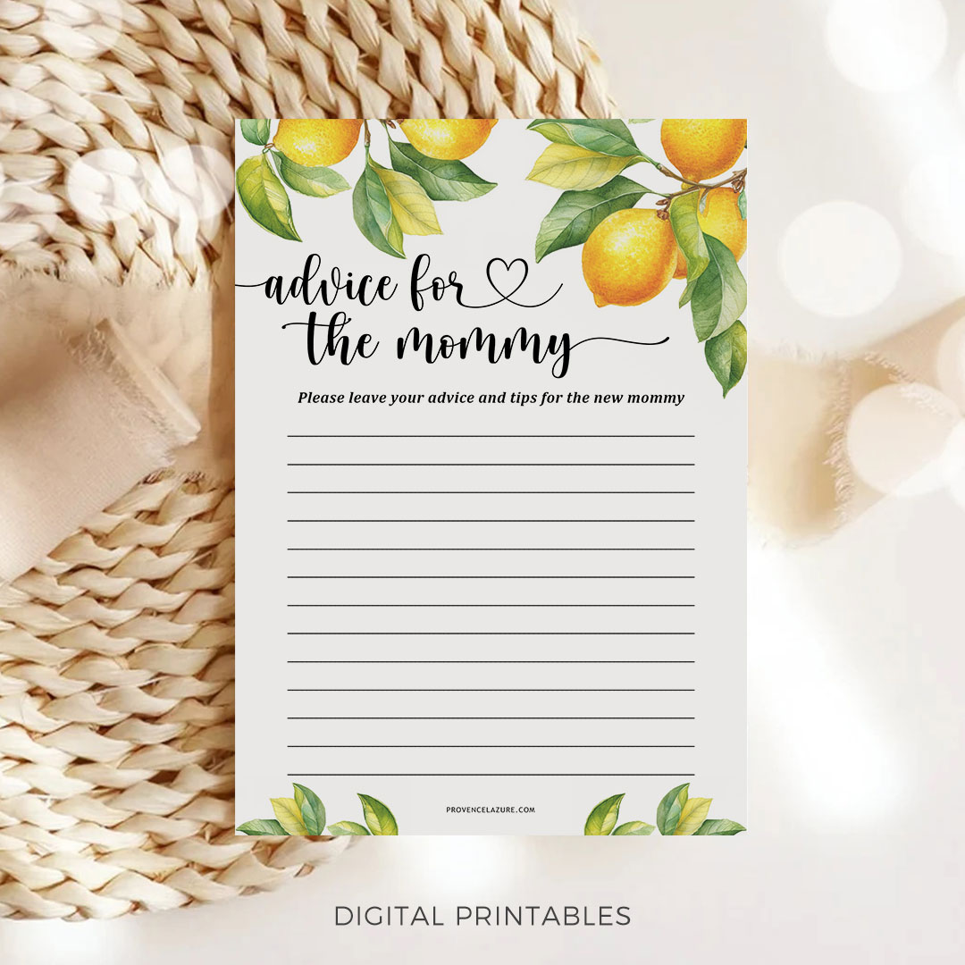 Advice for the Mommy Lemon Baby Shower Game - Printable Citrus Baby ...