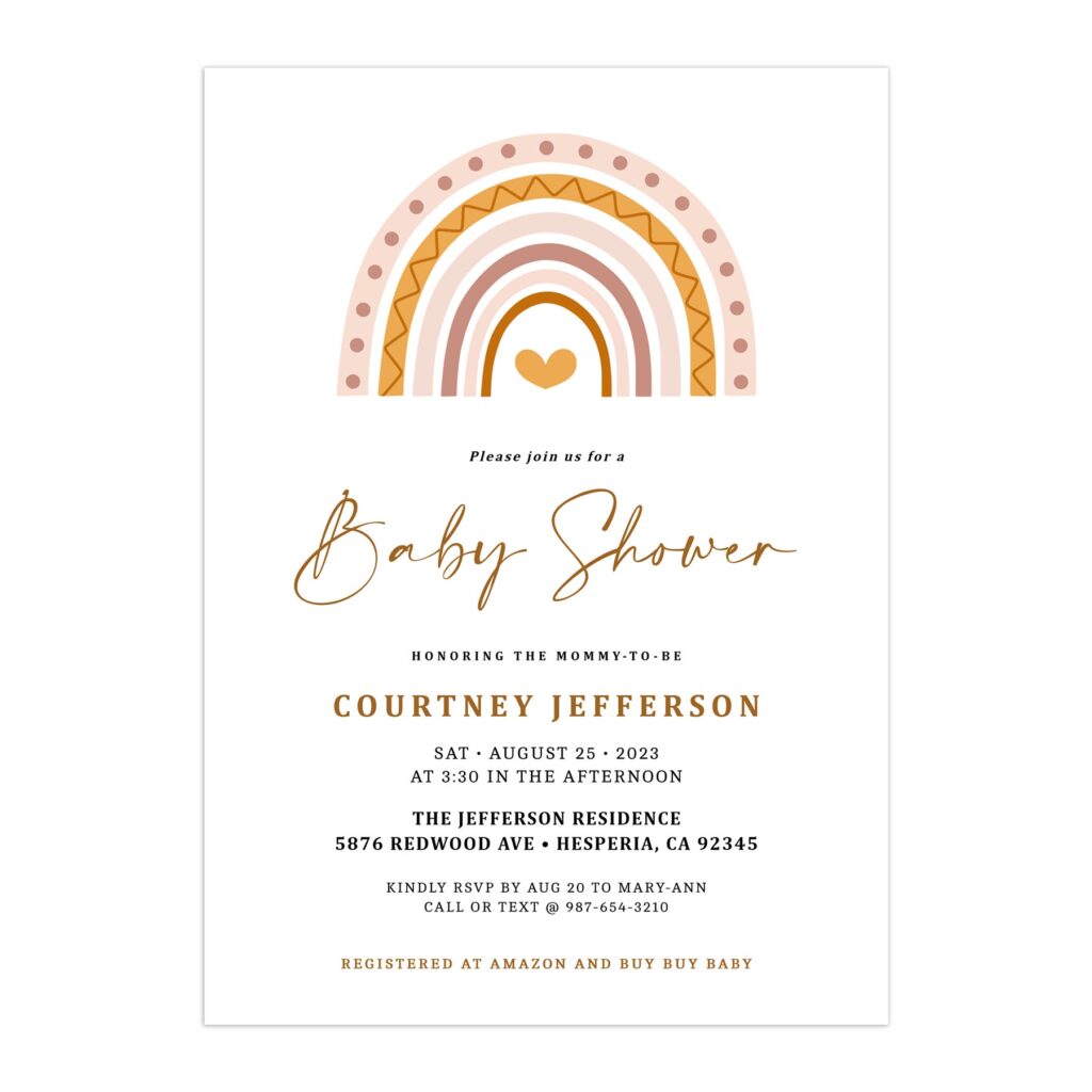 Boho Rainbow Baby Shower Invitation BbS06 - Provence Lazure Design Studio